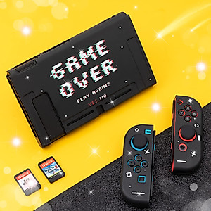 BelugaDesign Game Over Switch Case | Squid Dockable Retro Arcade Cool Cover Shell | Compatible with Nintendo Switch (Switch Standard, Black White)