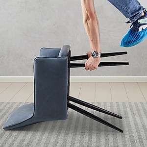 TUKAILAi Leisure Dining Chairs Set of 2, Faux Leather Upholstered Seat Kitchen Chairs with Armrests, Backrest and Metal Legs, Comfy Accent Lounge Chair for Reception Room Living Room (Blue)