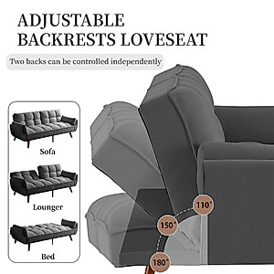 HIPIHOM Convertible Futon Sofa Bed, 74.8″Fabric Futon Couch with 3 Levels Adjustable Backrest, Folding Futon Sleeper Sofa for Living Room, Apartment, Office, Guest Room (Grey)