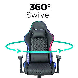 Comfty RGB LED Reclining Diamond Quilted Black Leather Racing Gaming Pillows & Remote Control Chairs, Multicolor