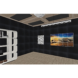 52 Pack Black Double-sided tape 1" x 12" x 12" Acoustic Grid Studio Foam Sound Absorption Wall Panels