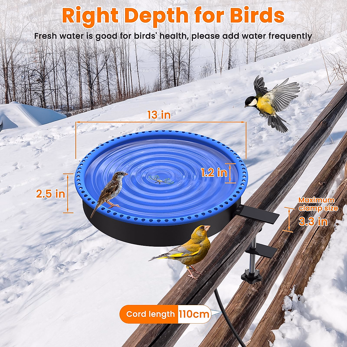 Keten Bird Bath Heater, 100W Thermostatically Controlled Heated Bird Baths Bowl for Winter, Prevents Birdbath Water from Freezing Suitable for Outdoors Garden Yard Patio Lawn