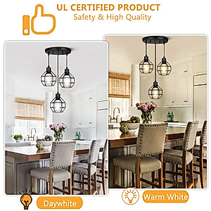 FadimiKoo Farmhouse 3-Light Pendant Light Fixtures, Adjustable Industrial Hanging Pendant Lighting for Kitchen Island, Vintage Black Metal Cage Pendant Ceiling Lamp for Dining Room Bedroom