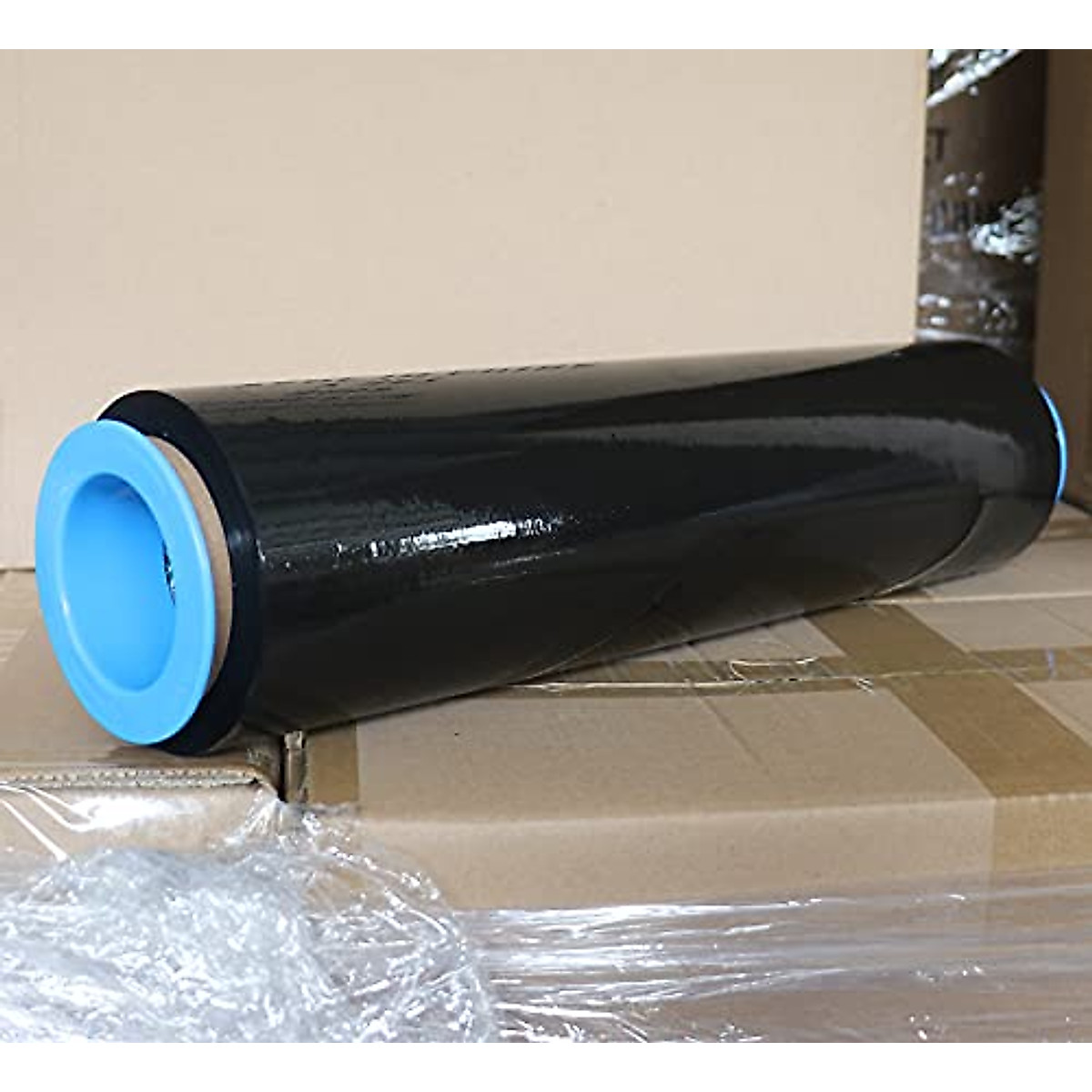 BOMEI PACK Black Shrink Wrap, Industrial Strength with Plastic Handle 18" x 1000 Feet 80 Gauge 2 Pack, Black Plastic Wrap Heavy Duty Self-Adhering for Packing, Moving, Shipping