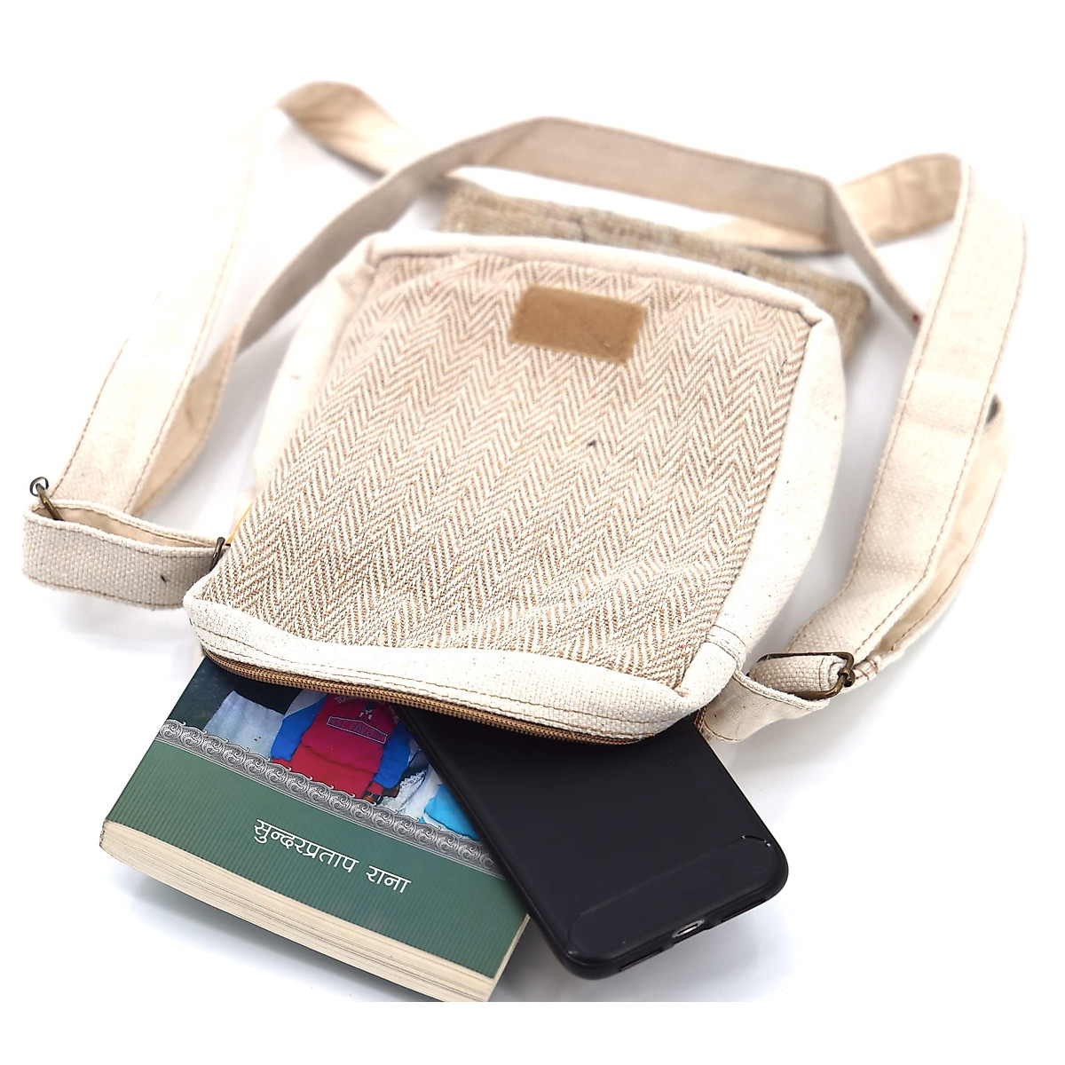 Unique design Mushroom Embroidery Hemp Hobo Passport crossbody bag Festival Travel Bag 100% Himalaya Hemp FAIR TRADE MADE Handmade with Love., Natural White