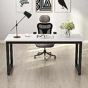 Tribesigns Computer Desk, 55 inch Large Office Desk Computer Table Study Writing Desk for Home Office, White + Black Leg