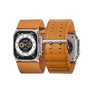 Tefeca Dual Series Band Compatible with Apple Watch Ultra 2/Ultra 49mm, Series 10 46mm, Series 9/8/7 45mm, SE2/SE/6/5/4 44mm (Brown Leather with Silver Adapters, 49/46/45/44mm)