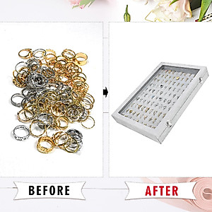 Siveit Ring Display Case Organizer Box with Transparent Lid 100 Slot Holder Showcase For Store Display Jewelry Show Home Organizer For Jewelry Rings Studs Earrings (Grey)