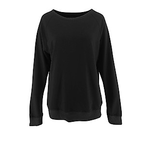 PRETTODAY Women's Casual Crew Neck Sweatshirts Raglan Long Sleeve Solid Tunic Tops Loose Pullovers Black