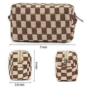 SOIDRAM 2 Pieces Checkered Cosmetic Travel Bags - Cute Makeup Pouch Organizers With Brush Storage for Women