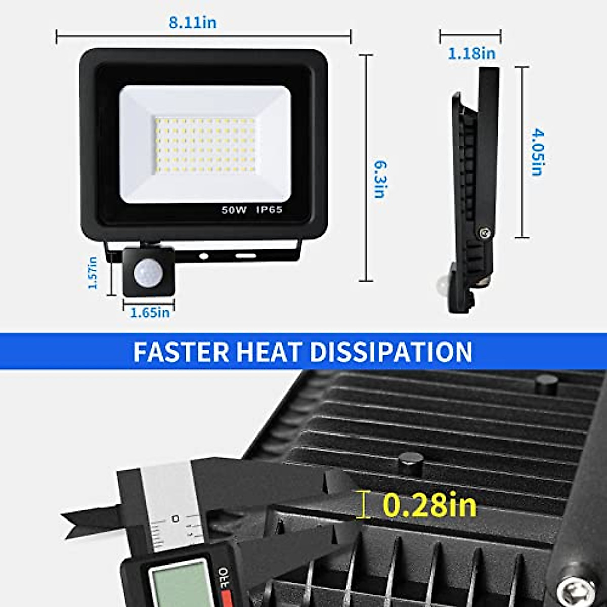 UNUSROOM 2 Pack 50W LED Flood Light Outdoor,7000LM LED Security Lights Motion Sensor Light Outdoor,6500K, Outdoor Floodlights,Plug in Motion Light Outdoor,Motion Detector Flood Light for Garage, Yard