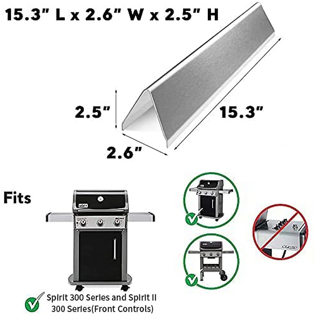 QuliMetal 7636 Stainless Steel Flavorizer Bars and 7639 Cooking Grates Grill Parts for Weber Spirit 300 Series Grills with Front Controls