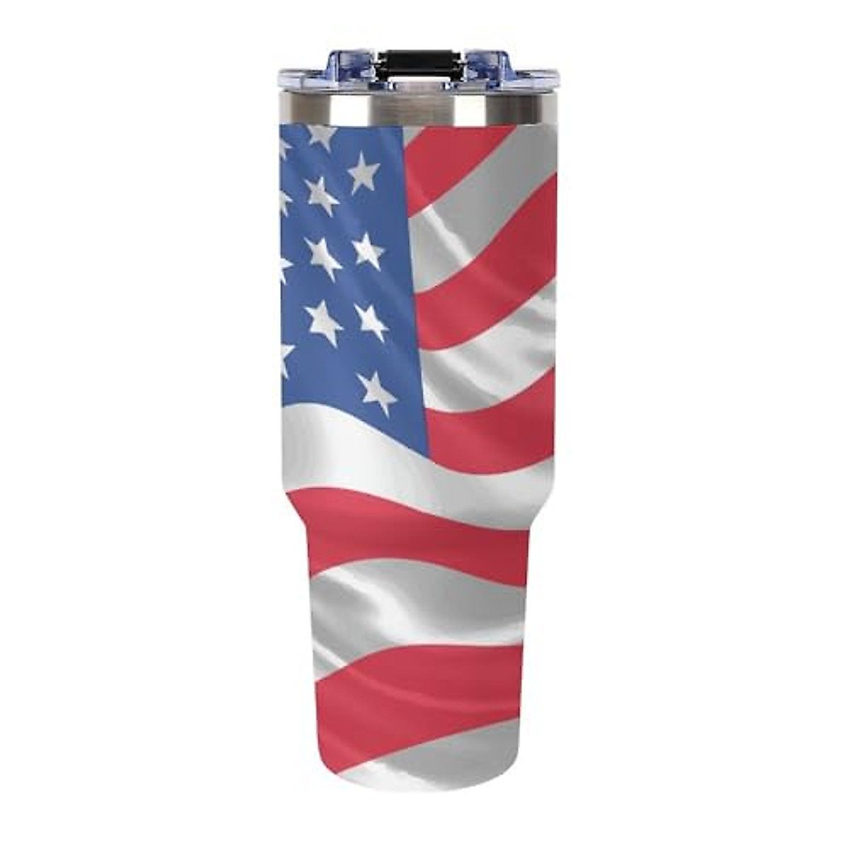 Stainless Steel Cups Red Blue White American Flag, Handle Tumbler Cup with Rubber Ring and Straw, Funny Water Bottle for Women and Men Outdoor Travel