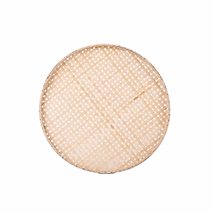 100% Handwoven Flat Wicker Round Fruit Basket Woven Food Storage Weaved Shallow Tray Organizer Holder Bowl Decorative Rack Display Kids DIY Drawing Board (Sqaure Hollow-Bamboo White, 18cm/7")