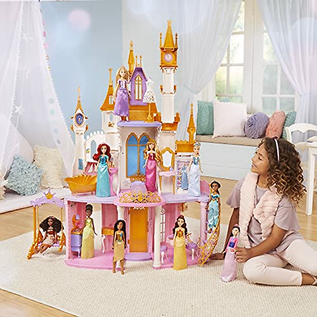 Disney Princess Ultimate Celebration Castle, 4 Feet Tall Doll House with Furniture and Accessories, Musical Fireworks Light Show, Toy for Girls 3 and Up