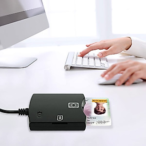 Smart Chip Card Reader for EMV SIM eID Writer Programmer DOD Military USB ISO7816 Contact Common Access CAC Smart Card Reader + SDK Kit, Compatible with Mac OS, Win, Linux (Black)
