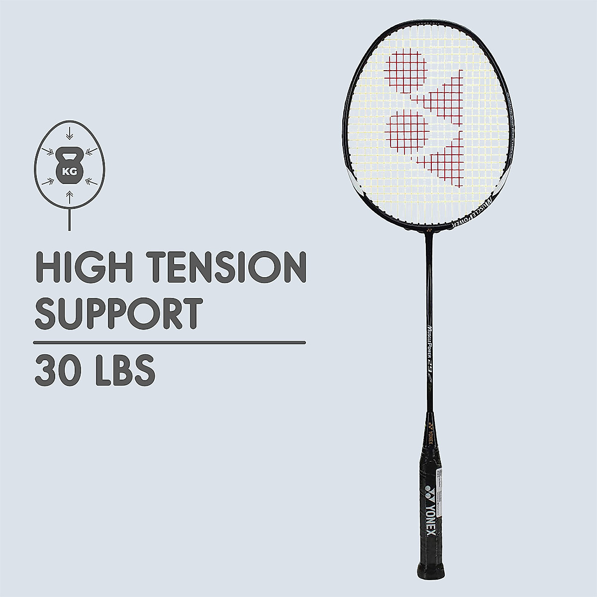 YONEX Muscle Power 29 Carbon Graphite Strung Badminton Racket with Full Racket Cover (Black/White) | for Intermediate Players | 85 Grams | Maximum String Tension - 30lbs