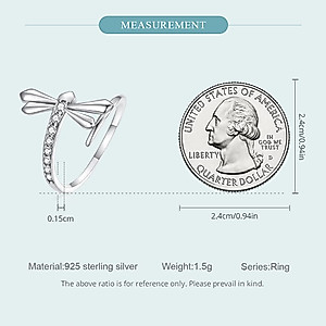 Dragonfly Wrap Finger Band 925 Sterling Silver Cubic Zirconia Crystal Open Statement Rings Engagement Promise Ring Climber Wedding Bands Dainty Jewelry Gifts Adjustable for Women