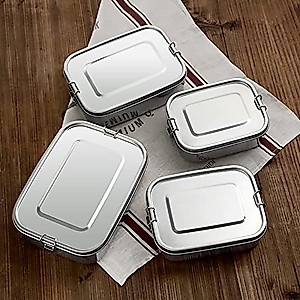 Tinaforld 1400ML Stainless Steel bento lunch box, Snacks Salad Food Container with Lock Clips, for Men Women or Adults,Eco-Friendly Dishwasher Safe, Stainless Lid Leak-Proof (Without Divider 1400ML)