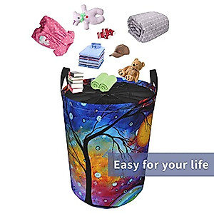 UMBRELO Life Tree Large Laundry Hamper, Colorful Laundry Basket Dorm Creative Trees Dirty Cloth Hampers Waterproof With Leather Handle, For Bathroommedium