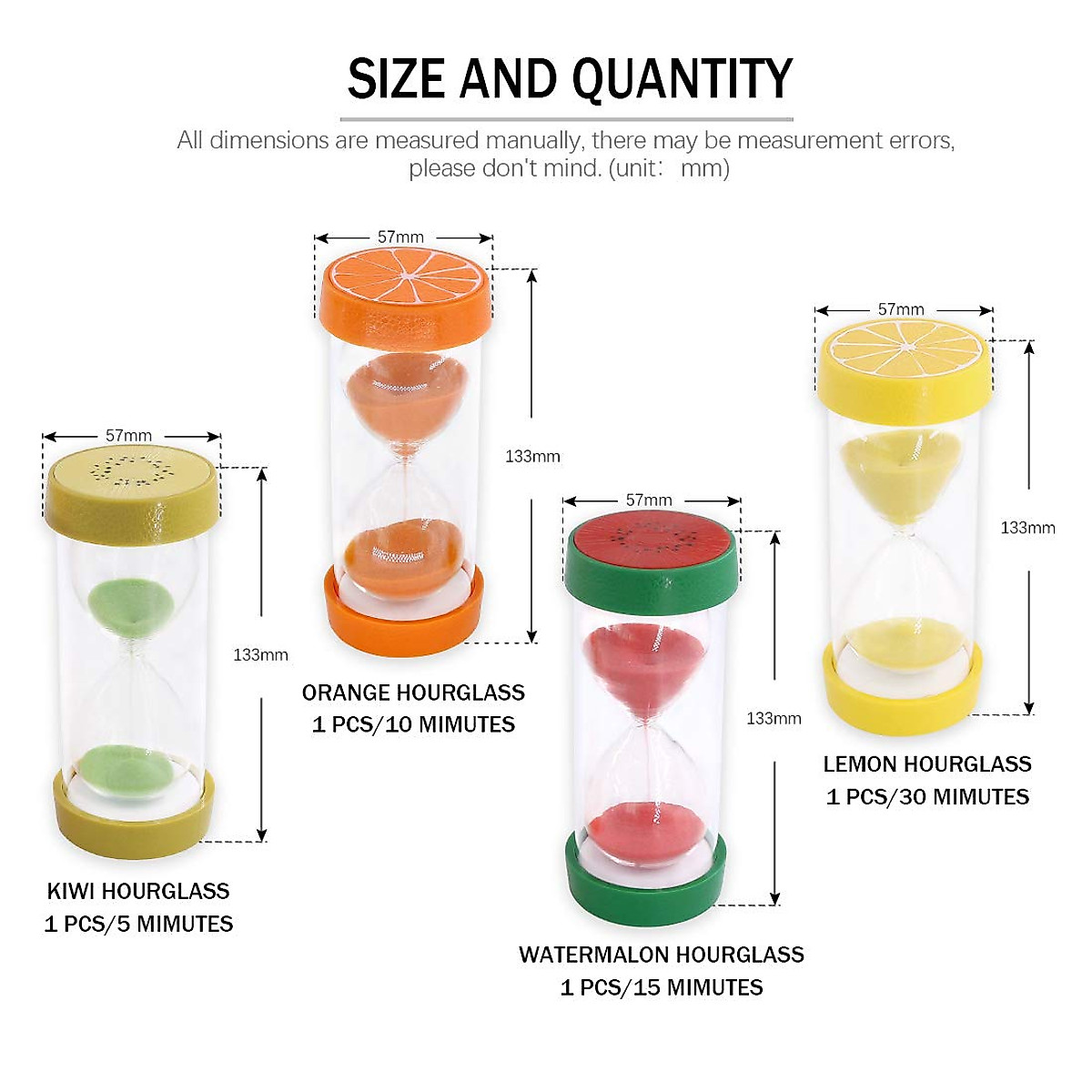 Glarks Fruit Style Hourglass Timer Set for Kids & Home