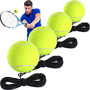 Gejoy 4 Packs Tennis Training Ball with String Tennis Trainer Balls Self Practice Trainer Tool Tennis Ball Training Equipment for Tennis Trainer Practice Exercise