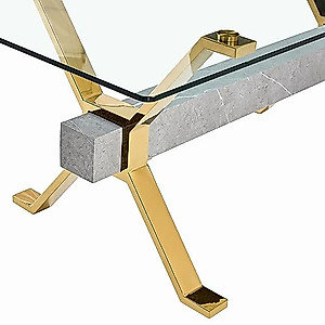 Glass Dining Table for 4, 79" Modern Kitchen Dining Room Table with Rectangular Tempered Glass Tabletop and Gold Plated Metal Legs for Dining Room (Gold)