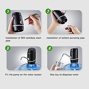 TECZEN Portable Water Dispenser for 5 Gallon Bottle, USB Charging Automatic Water Bottle Pump, Small Electric Water Jug Pump for Home, Living Room, Office, Camping - Black