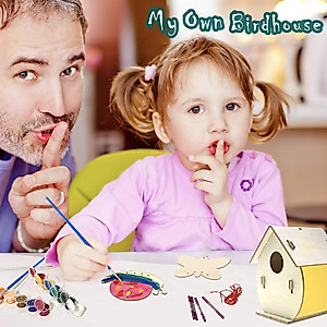 HOME COMPOSER 4 Pack DIY Bird House Wind Chime Kits for Children to Build and Paint, Wooden Arts and Crafts for Kids Girls Boys Toddlers Ages 8-12 4-6 6-8, Paint Kit Includes Paints & Brushes