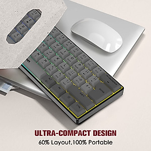 Small Mechanical Gaming Keyboard Type-c Wired with PBT Dye-subbed Keycaps Rainbow RGB Backlit 60% Layout Full Anti-Ghosting 62 Key Ergonomic for Typist Laptop PC Mac Gamer (Gray/Brown Switch)