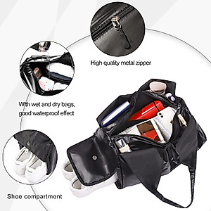 Bounmer Sports Gym Bag Travel Duffel Bag with Dry Wet Pocket and Shoes Compartment for Women, Large Waterproof Foldable Yoga Bag Weekend Bag for Beach Swim Pool Sports Gym (Black)