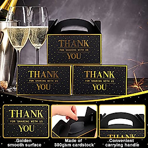 Yahenda 60 Pcs Thank You Gable Treat Boxes Black and Gold Gift Box Thank You Party Favor Boxes Bronzing Small Goodies Gift Wrap Boxes for Birthday Wedding Graduation Party Teacher Appreciation Gifts