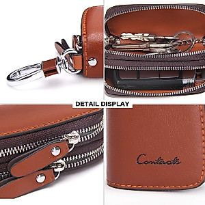 Contacts-Genuine Leather Car Key Keychain Holder Metal Hook and Keyring Zipper