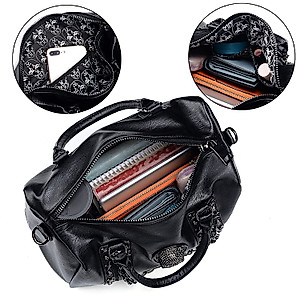 UTO Women Skull Tote Bag Rivet Studded Metal Chain Handbag PU Leather Purse Shoulder Bags 513A