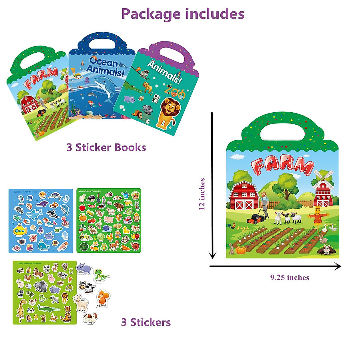 Sticker Books for Kids 2-4, Reusable Sticker Books for Toddlers 1-3 Farm, Ocean and Animals Theme Activity Books Stickers for Girls Boys Preschool Education Learning Toys Birthday Gift
