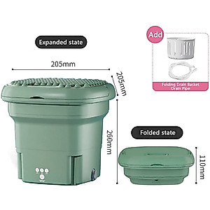 Portable Washing Machine Mini Foldable Washer with Drain Basket Spin Dryer,Small Collapsible Bucket Washer for Camping,Travel,Apartment,Dorm green