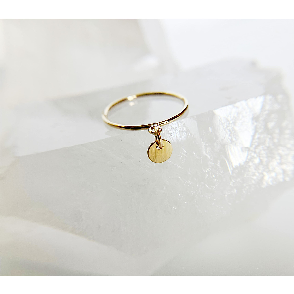 Gold Disc Charm Ring, Anxiety Fidget Ring, Spinner Fidget Ring, Smooth Textured Thin 14K Gold-Filled Band, Dainty Stackable Ring, Jewelry Inspirations