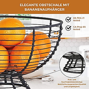 REGAL TRUNK & CO. Large Fruit Basket With Banana Hanger for Kitchen, Rustic French Farmhouse Fruit Bowl with Banana Holder Tree, Removable Banana Holder Fruit Basket, Ideal for Fruit and Vegetables