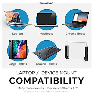 BRAINWAVZ Wall Mount Laptop Holder with Adhesive & Screw in, 1.2" / 31mm, for Macbooks, Surface, Keyboards, Switch, Tablets & More
