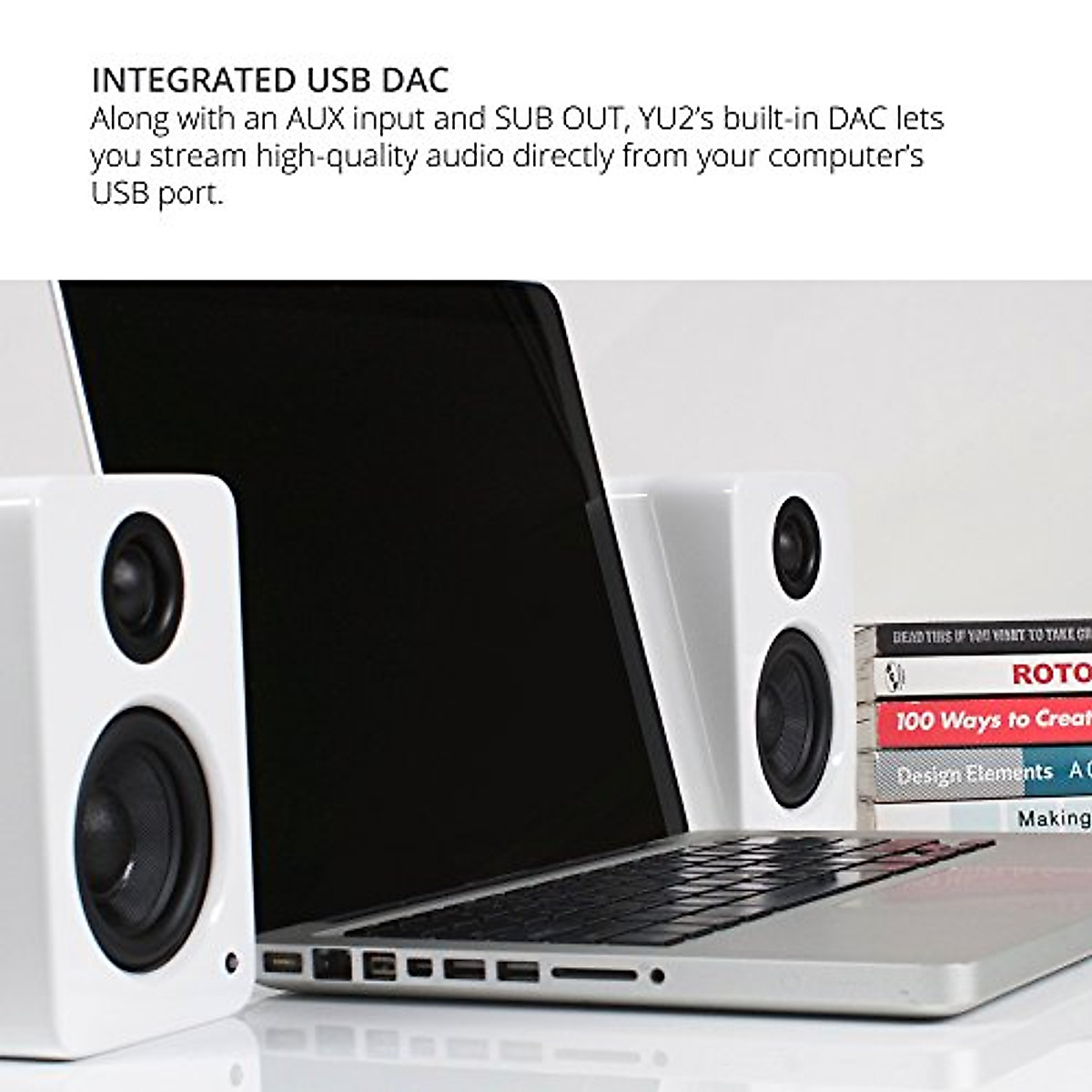 Kanto YU2MB PC Gaming Desktop Speakers | 3" Composite Drivers | 3/4" Silk Dome Tweeter | Class D Amplifier | 100 Watts | Built-in USB DAC | Subwoofer Output | Pair | Matte Black