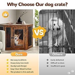 BOEASTER Corner Dog Crate Furniture, Wooden Dog Kennel End Table with Door Furniture Style Dog House Pet Crate Indoor Use for Small Medium Dogs
