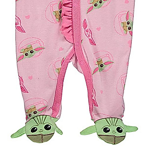 STAR WARS Baby Yoda Baby Girls Footie Pajamas - Baby Pajamas - Baby Girl Sleepers (Pink, 6-9M)