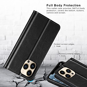 Belemay Compatible with iPhone 14 Pro Max Case Wallet-Genuine Leather Flip Case-RFID Blocking Card Holders-Shockproof TPU Shell Folio Cover Women Men Compatible with iPhone 14 Pro Max (6.7-inch) Black