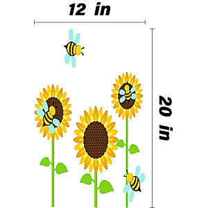 Bumblebee Bee Bees Sunflowers Animal Decors Wall Sticker Art Design Decal for Girls Boys Kids Room Bedroom Nursery Kindergarten House Fun Home Decor Stickers Wall Art Vinyl Decoration (20x12 inch)