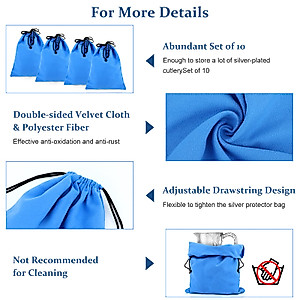 ACETOP 10Pcs Silver Storage Bags Anti Tarnish Fabric Cloth Bags 10" x 12", Silverware Jewelry Storage Bags, Silver Keeper Bag for Silver Storage, Sterling, Silverplate, Flatware, Holloware, Coins (Blue)