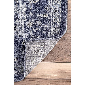 nuLOOM Vera Distressed Florid Area Rug, 9' x 12', Blue