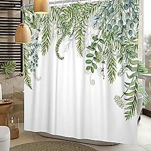 Sage Green Plant Shower Curtain for Bathroom Botanical Eucalyptus Tropical Green Leaf Greenery Leaves Watercolor Jungle Floral Fabric Bathroom Shower Curtain Sets 72×72 Inches with Hooks