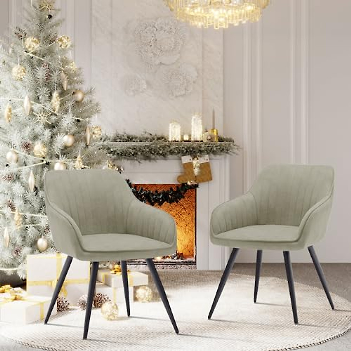 annjoe Faux Suede Accent Chair Arm Chairs Living Room Chairs Leisure Chair Upholstered Chair with Metal Legs Set of 2 for Home Kitchen Office Bistro Cafe