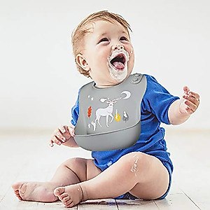 Yoofoss Silicone Baby Bibs for Babies and Toddlers, 3 Pcs Baby Feeding Bibs Waterproof Baby Bibs for Boys and Girls, BPA Free, Easy Clean, Grey/Green/Blue
