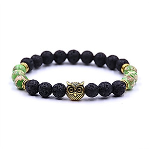 JOYA GIFT Chakra Lava Stone Owl Beads Bracelets Mens Womens Friendship Bracelets Set